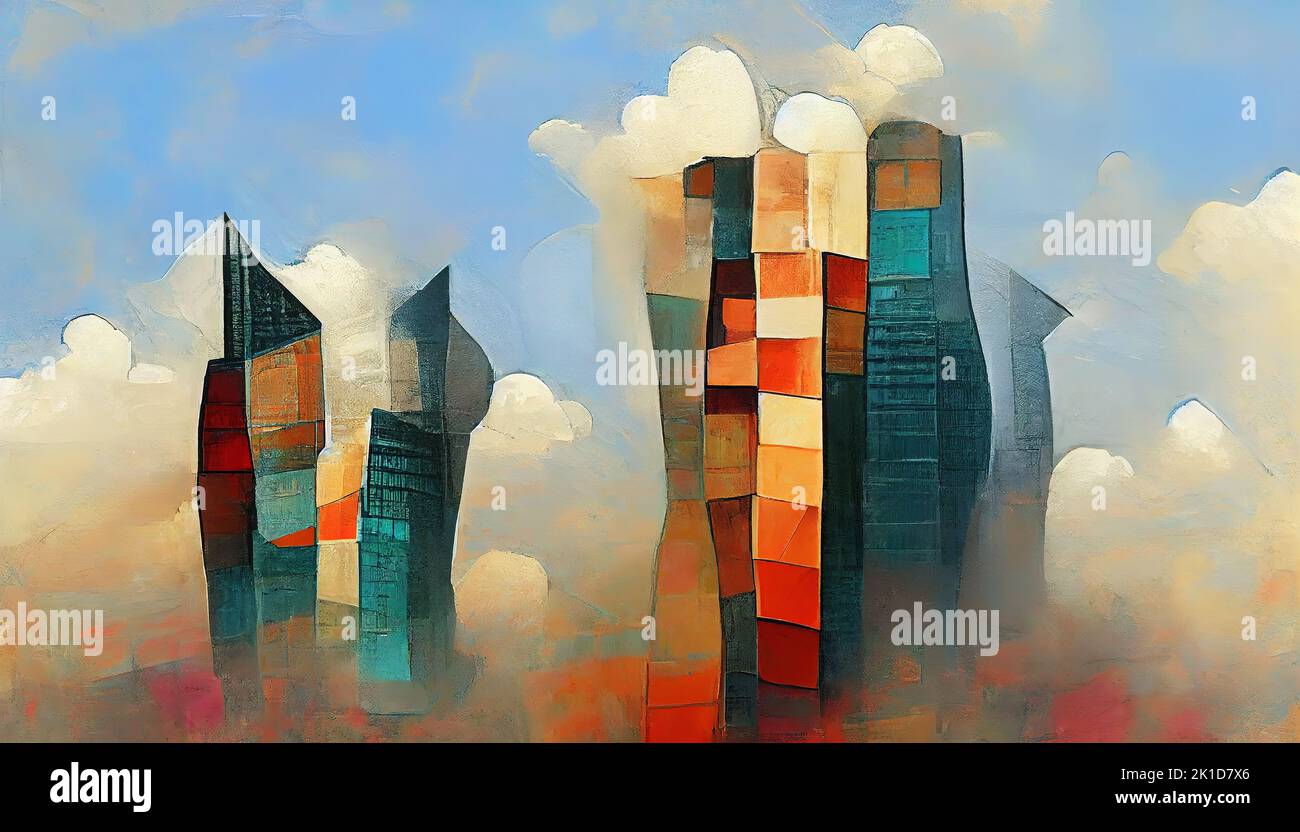 Modern skyscrapers abstract picture. Digital illustration based on ...