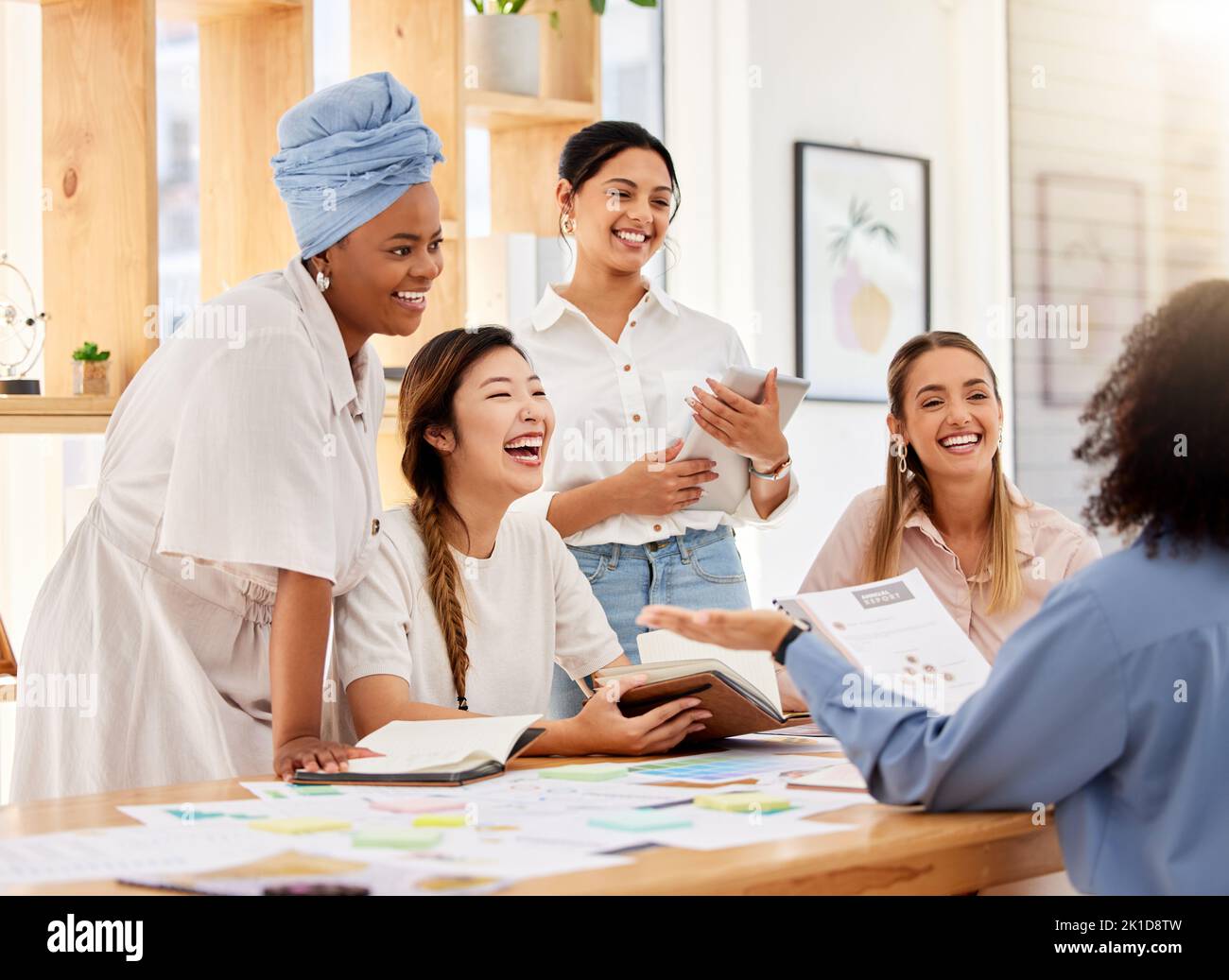 Happy workers, digital marketing and women empowerment during creative ...