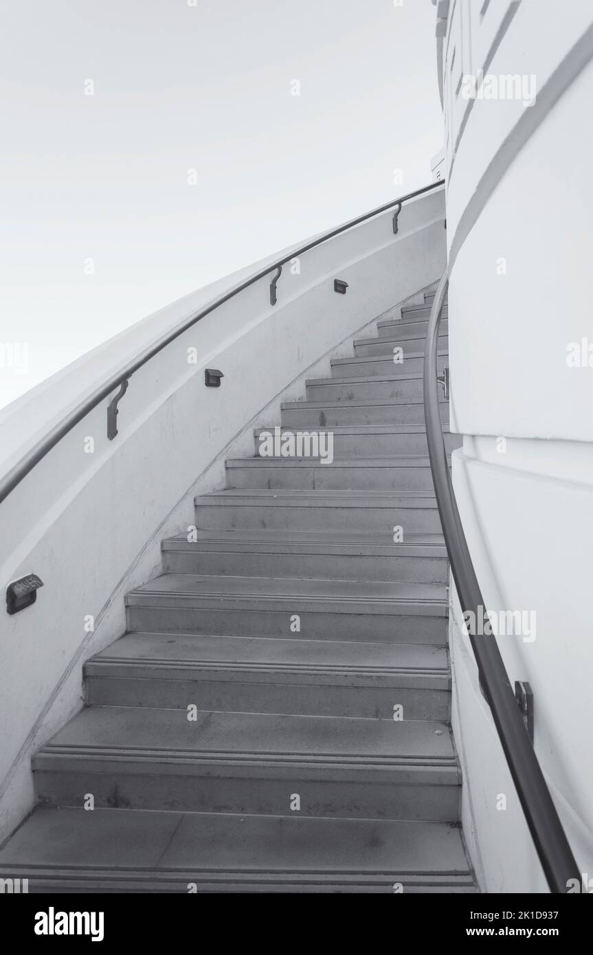A curved stairway leading up at Griffith observatory in Los Angeles ...