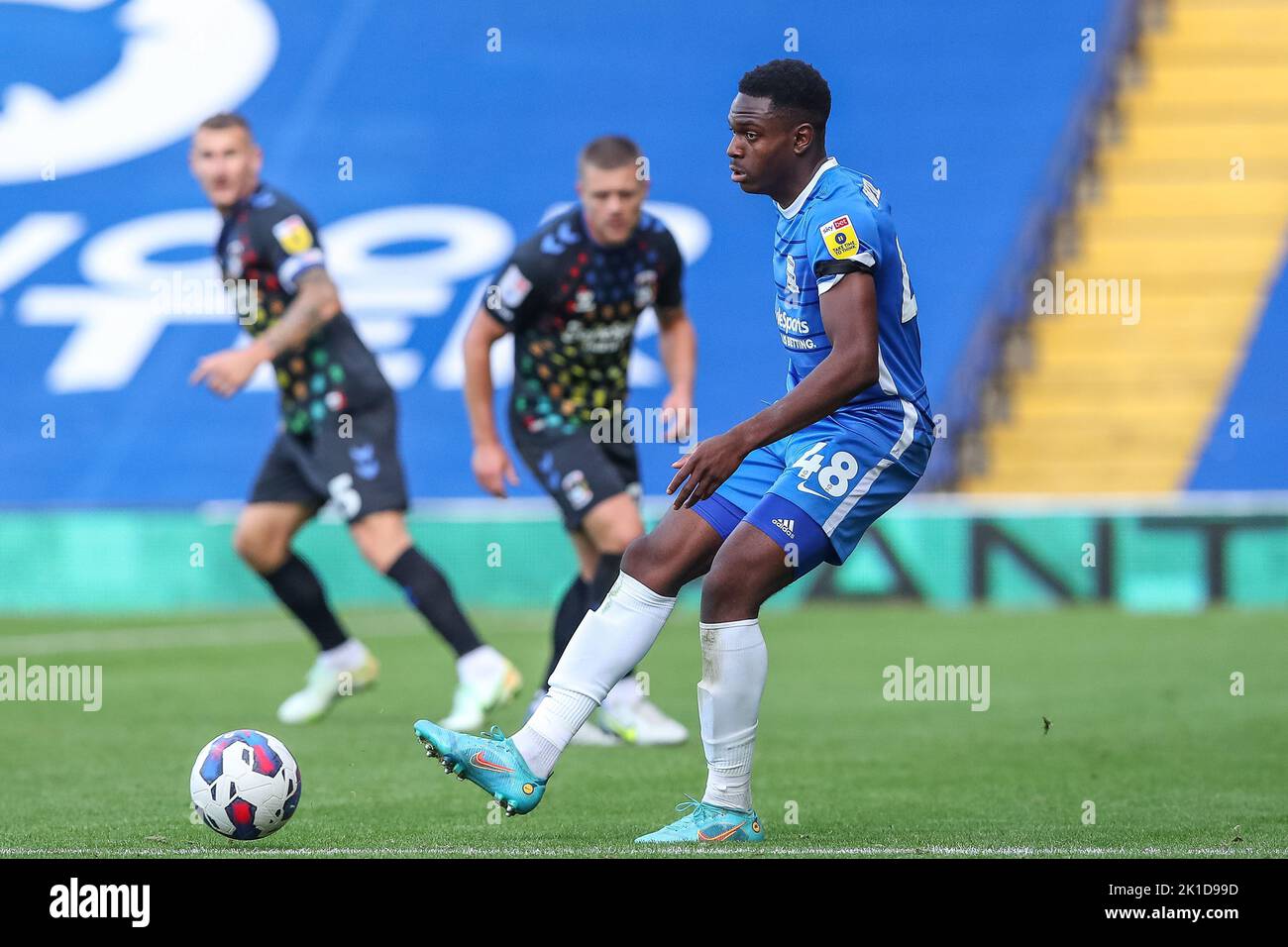 Josh Williams #48 of Birmingham City passes the ball during the Sky Bet ...