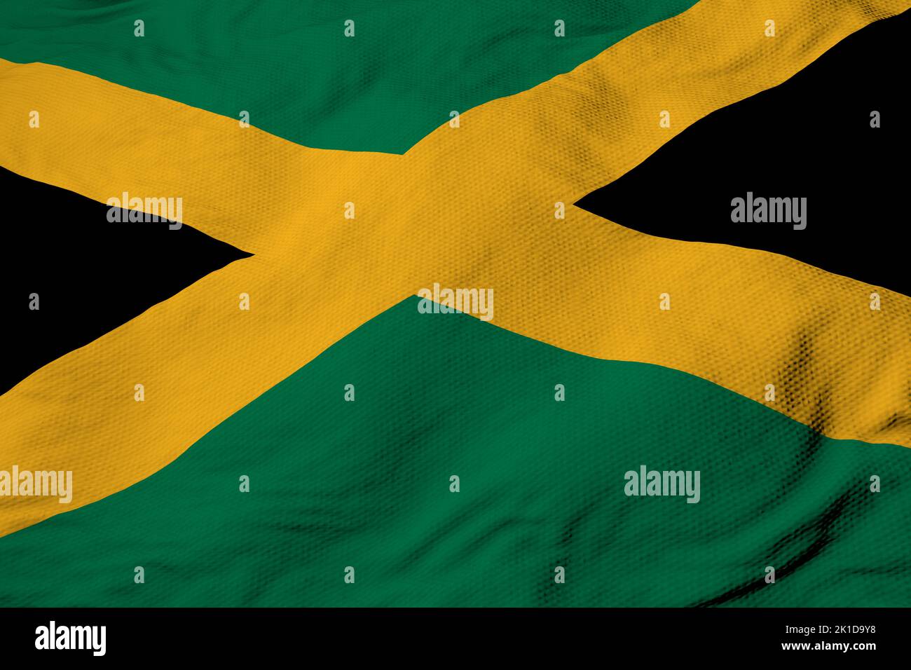Full frame close-up on a waving Jamaican flag in 3D rendering Stock ...
