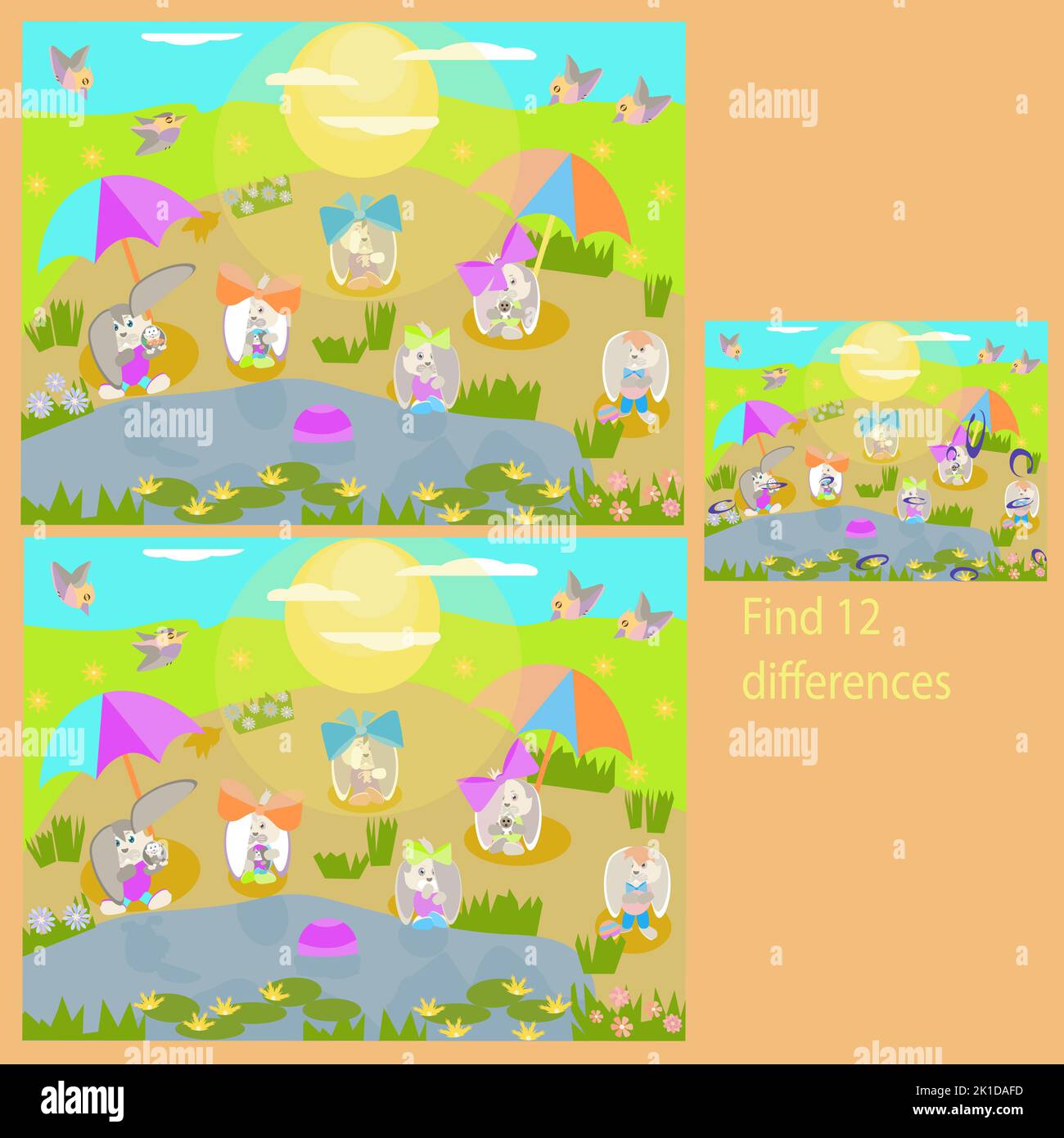 funny rabbits on the grass rebus for children up to 8 years find 12 ...