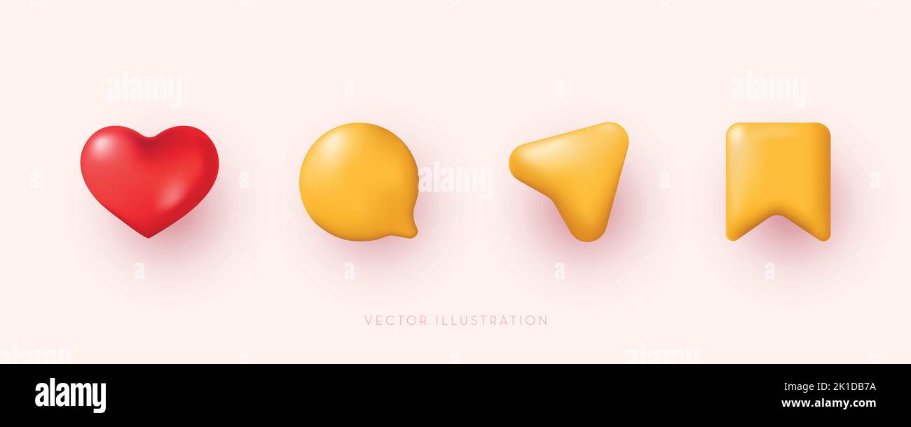 3d social media icon set. Love, comment, share and save. 3D minimal ...