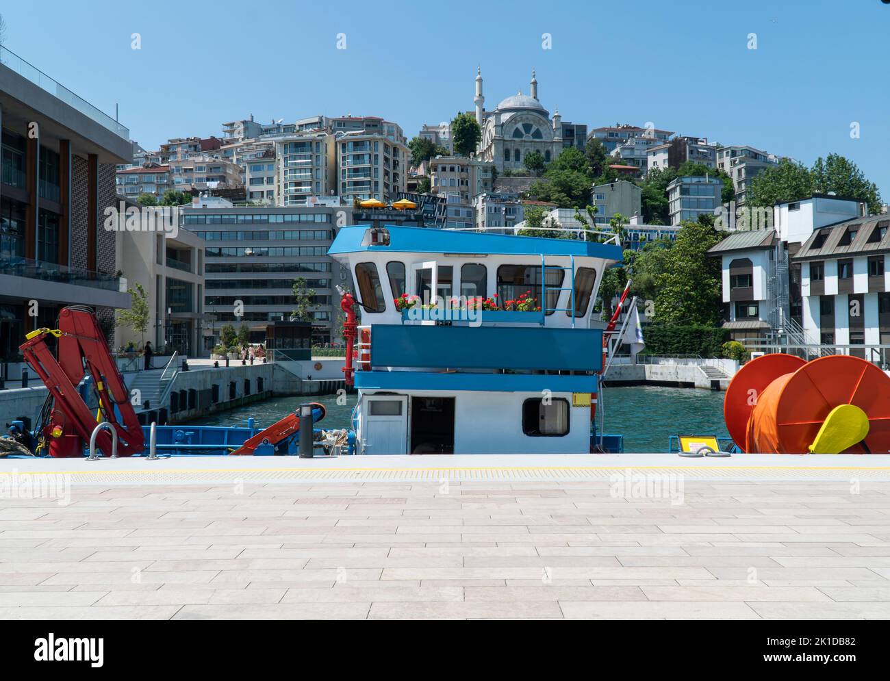 Municipal ship, boat for cleaning water and marine garbage on the ...