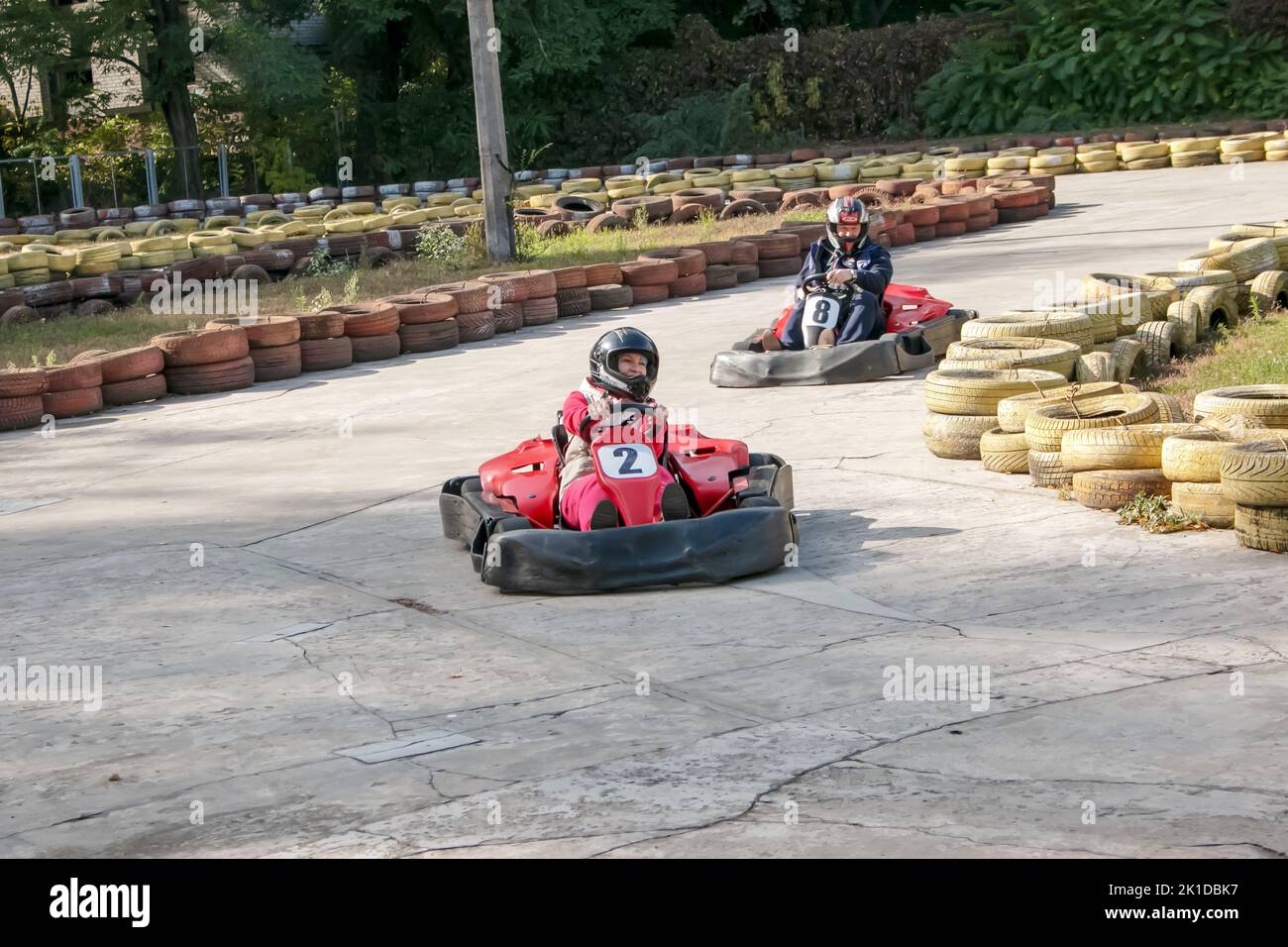 Dnipro, UKRAINE - 10.09.2021: Karting. Go Kart on the track. Young ...