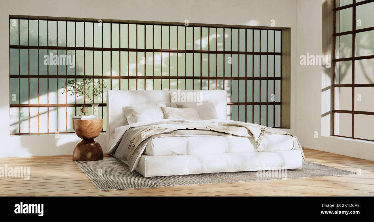 Minimalist wabisabi interior mock up with zen bed plant and decoartion ...