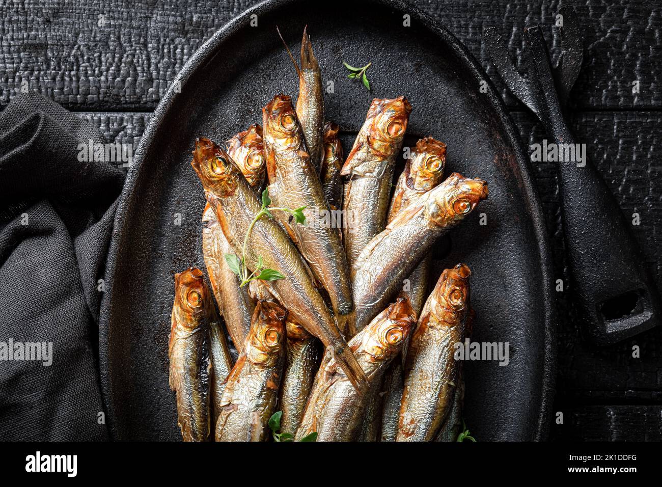 Salty smoked sprats as popular mediterranean food. Smoked fish ...