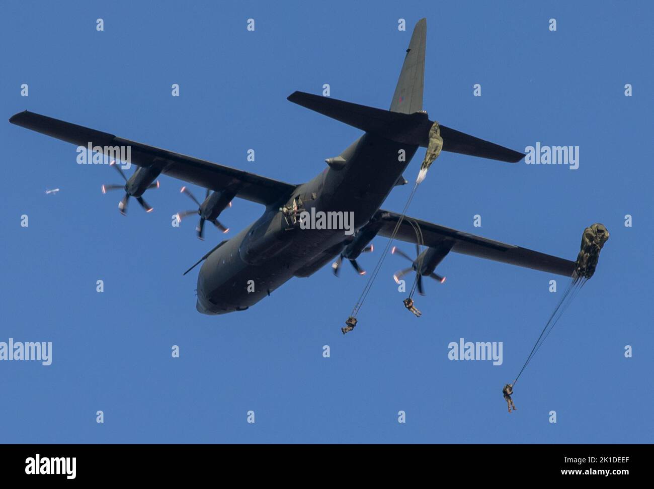 A group of U.S. Army and European Paratroopers descends onto the Drop ...