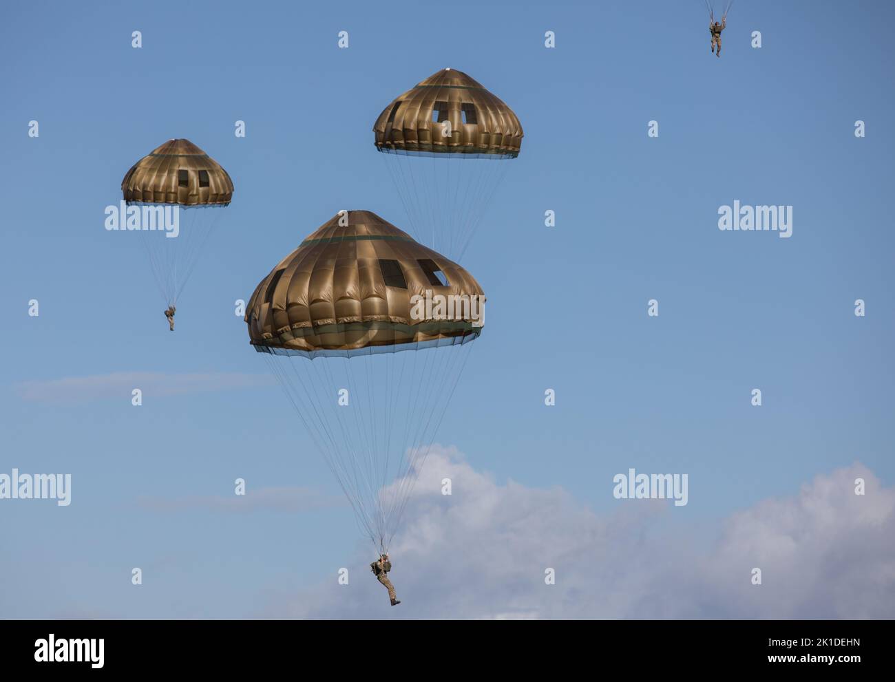 A group of U.S. Army and European Paratroopers descends onto the Drop ...