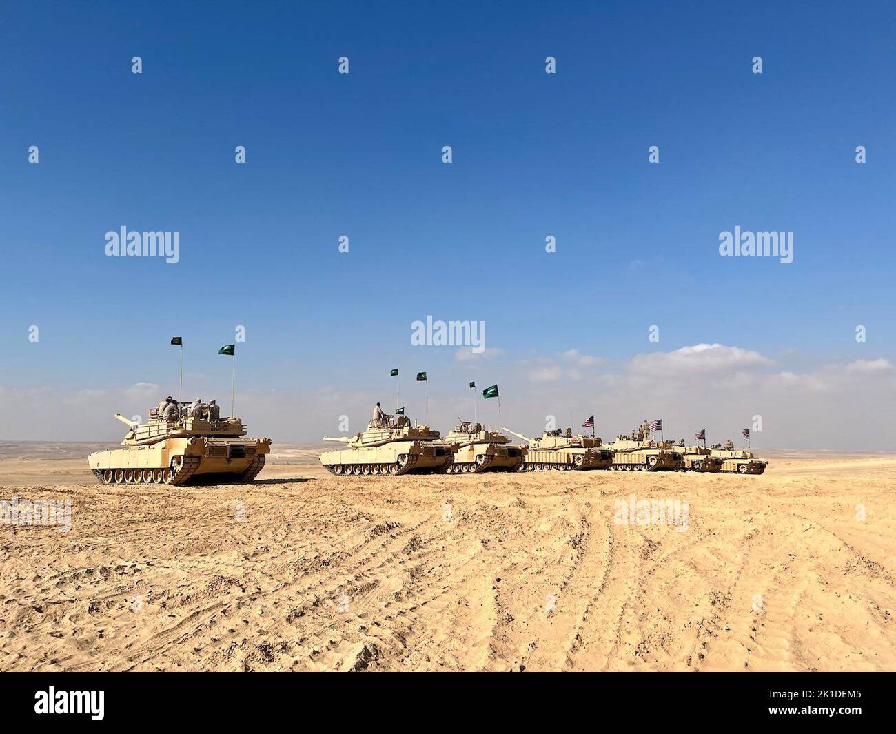 Several M1 Abrams tanks of the Royal Saudi Land Force and the U.S. Army ...