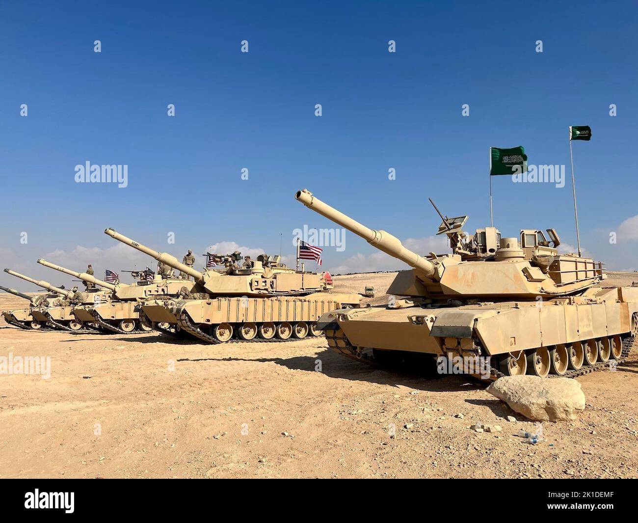 Several M1 Abrams tanks of the Royal Saudi Land Force and the U.S. Army ...