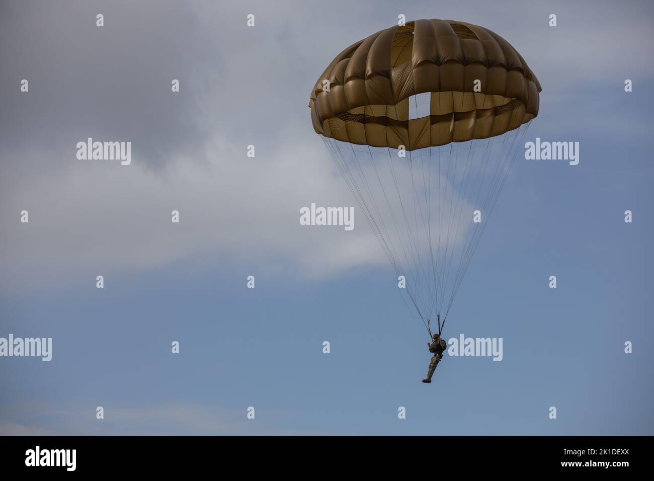 A group of U.S. Army and European Paratroopers descends onto the Drop ...