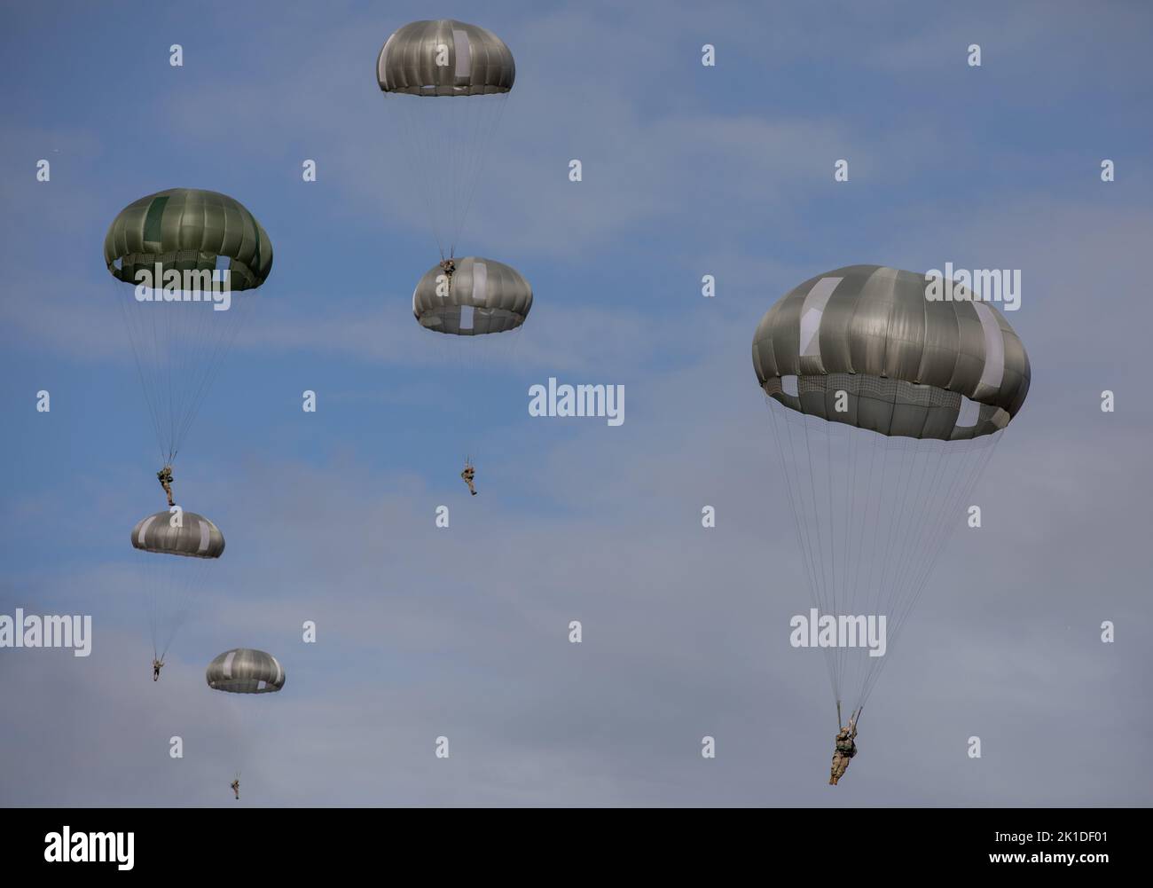 A group of U.S. Army and European Paratroopers descends onto the Drop ...