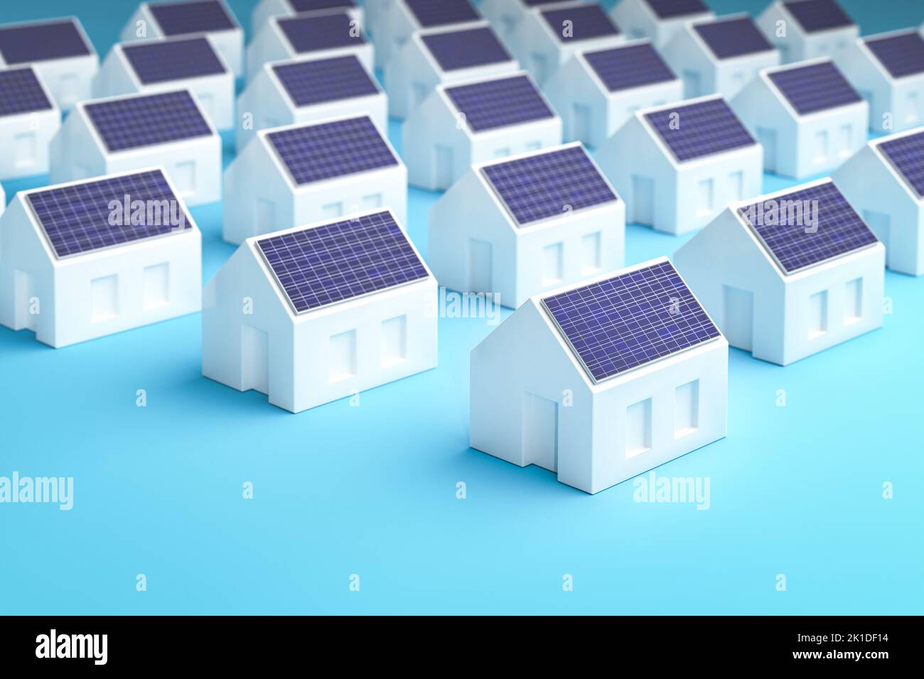 Solar energy with solar panels concept. A group of model houses with a ...