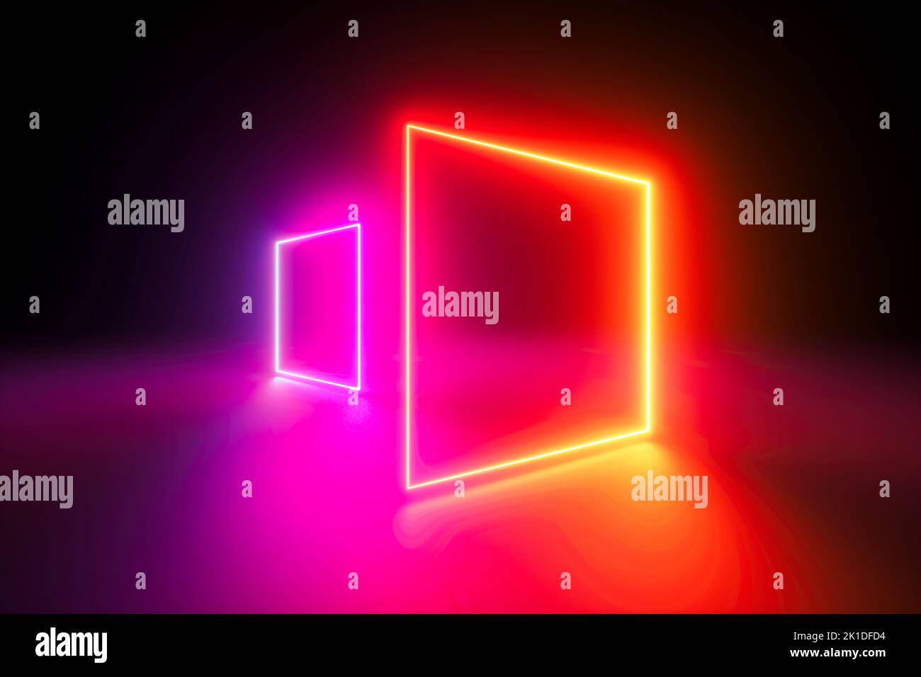 3d rendering, yellow pink squares, neon light, blank frames, abstract ...