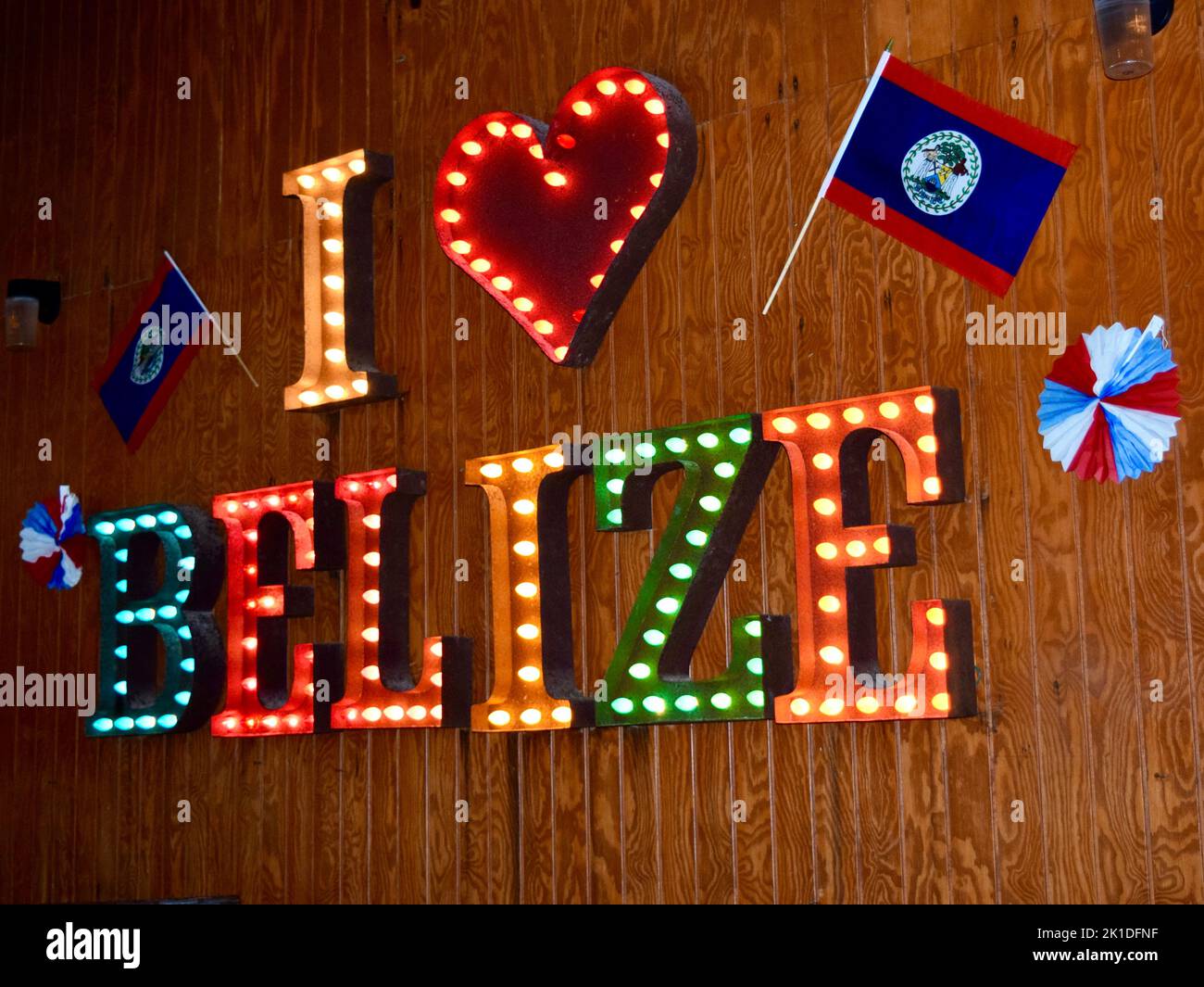 The Ï Love Belize"sign at the Bluewater Grill restaurant in San Pedro ...