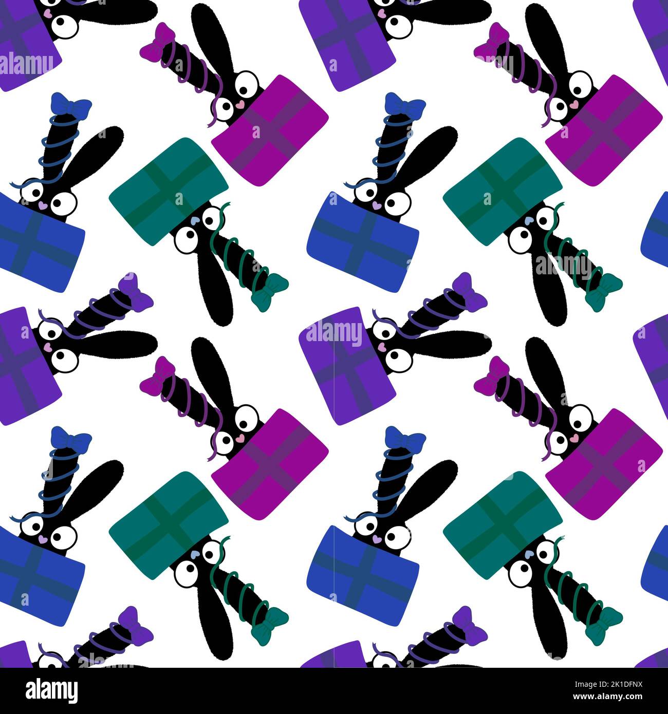 Christmas rabbit seamless animals bunny and gifts box and snowflakes ...