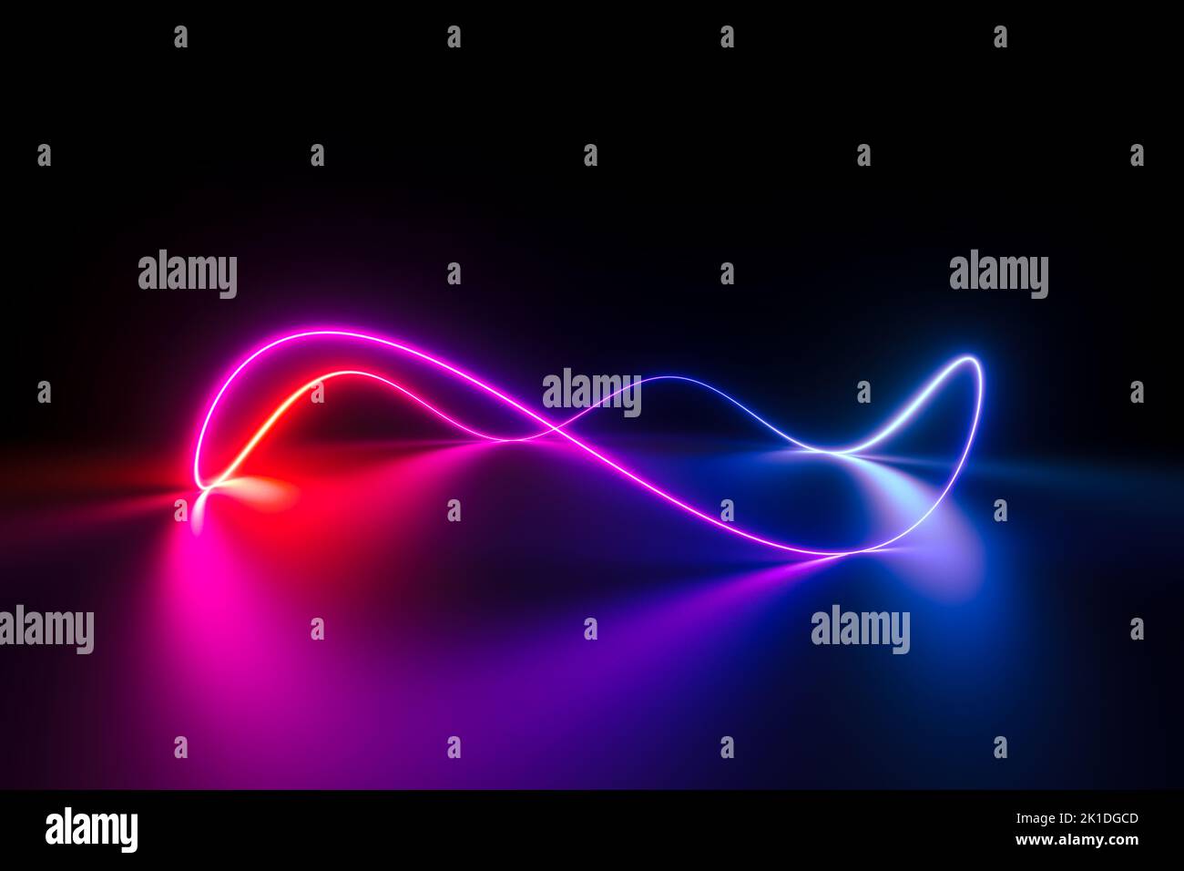 3d render, abstract background with wavy line. Glowing pink blue red ...