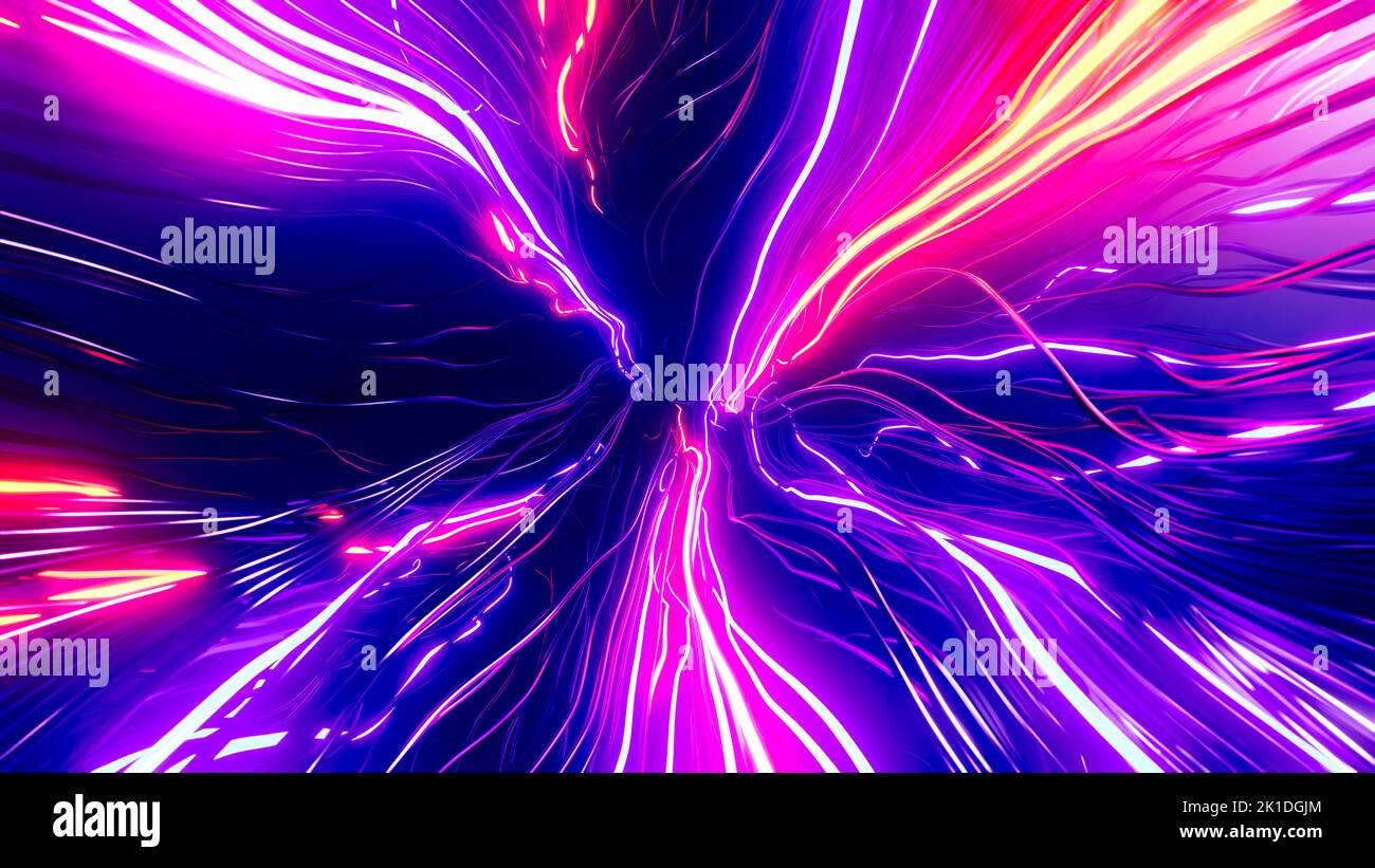 The intertwining wires flash in different colors, 3D rendering ...