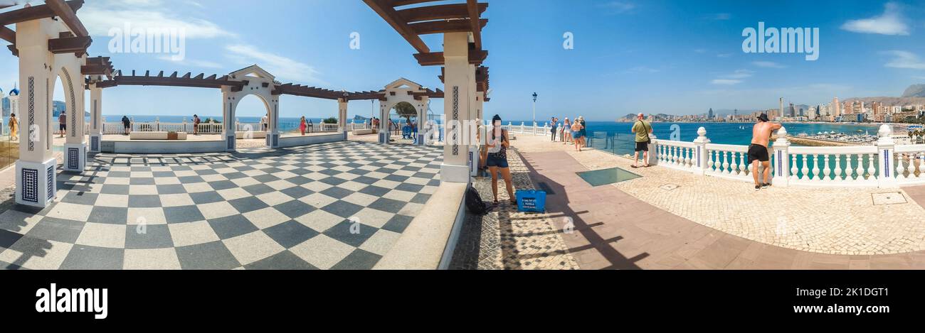 Aerial view of the popular Spanish Mediterranean beach resort town ...