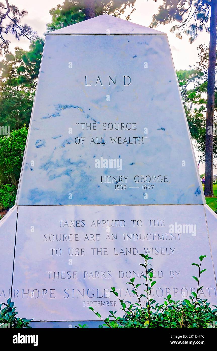 A monument honors economist Henry George at Henry George Bluff Park ...