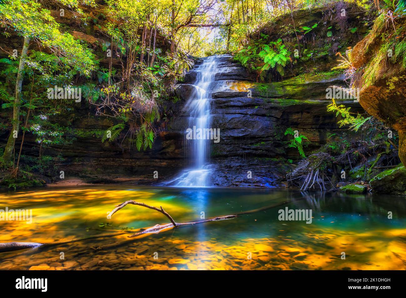 Gordon Falls in Blue Mountains national park falling to pool of Siloam ...