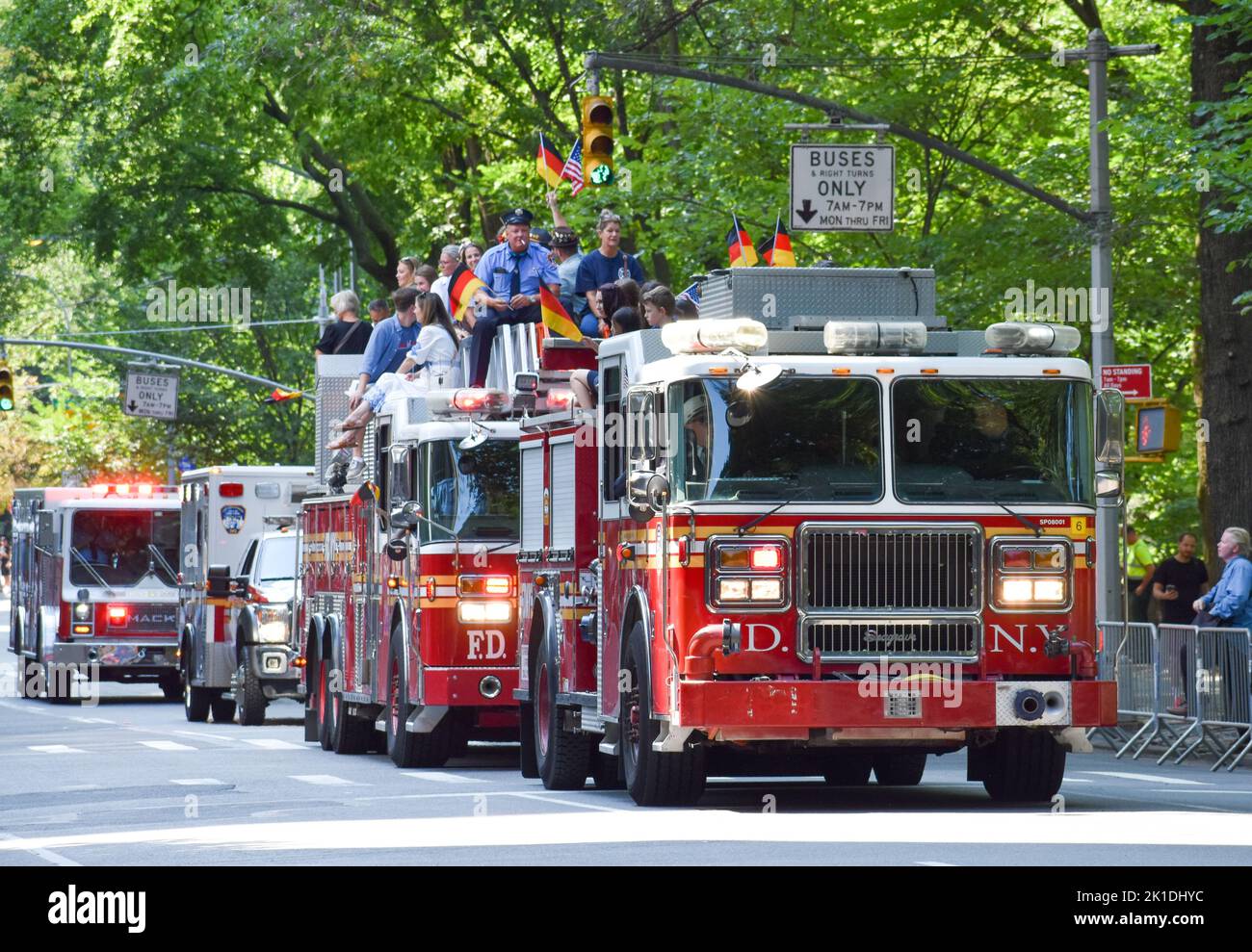 FDNY fire truck is seen on Fifth Ave in New York City during the annual ...