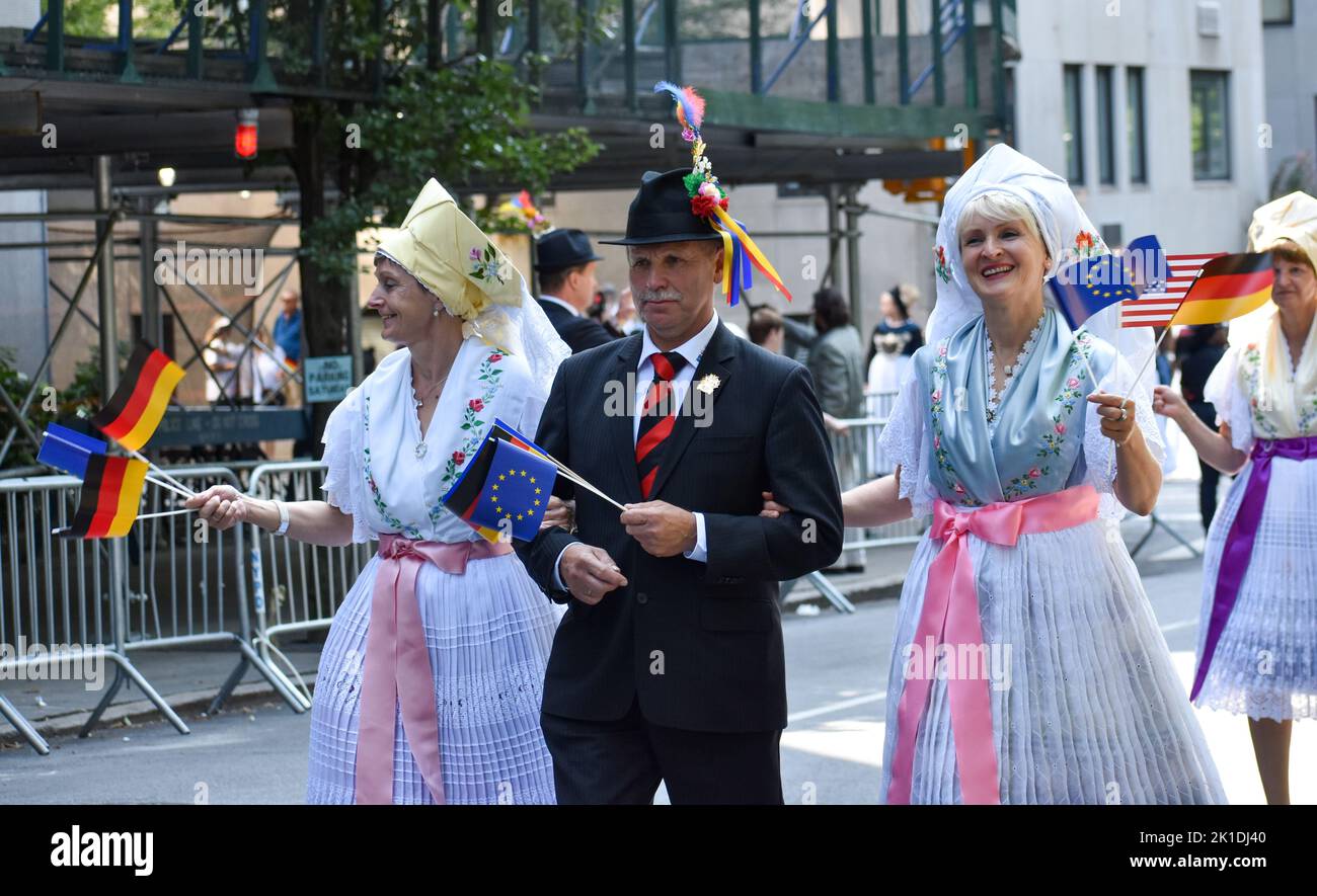 German New Yorkers with traditional German dress are seen marching on ...