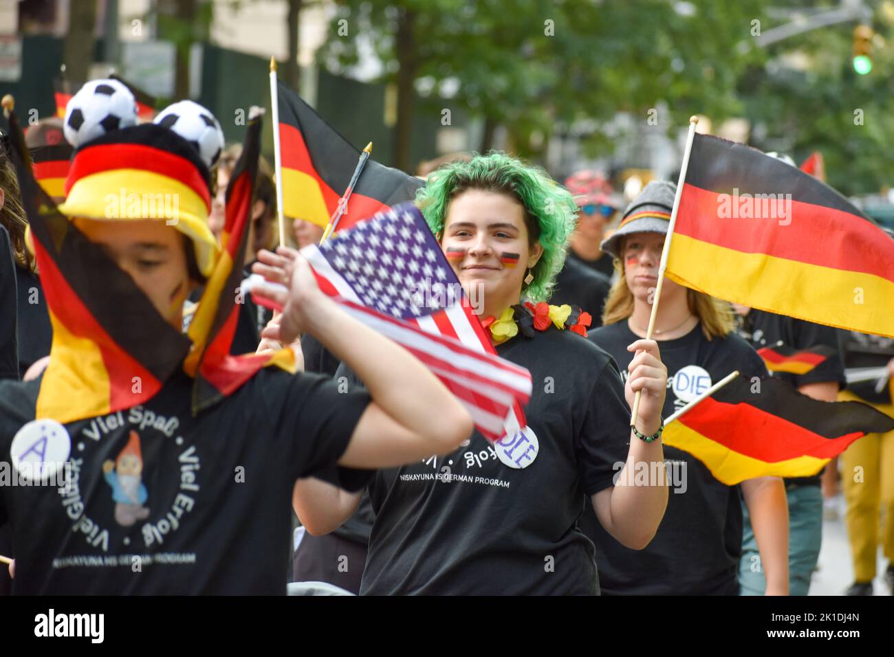 American and German flags are on display on Fifth Ave in New York City ...
