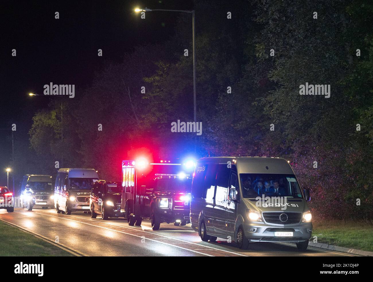Vehicles in the motorcade of US President Joe Biden and First Lady Jill ...