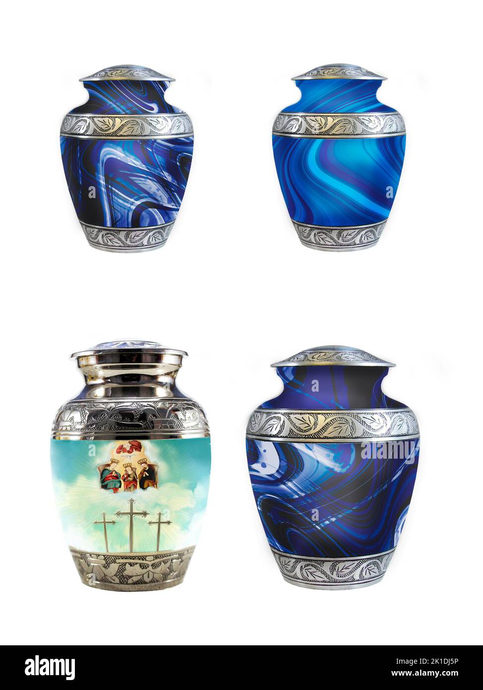 dark blue ceramic cremation urn with a marble design Stock Photo - Alamy