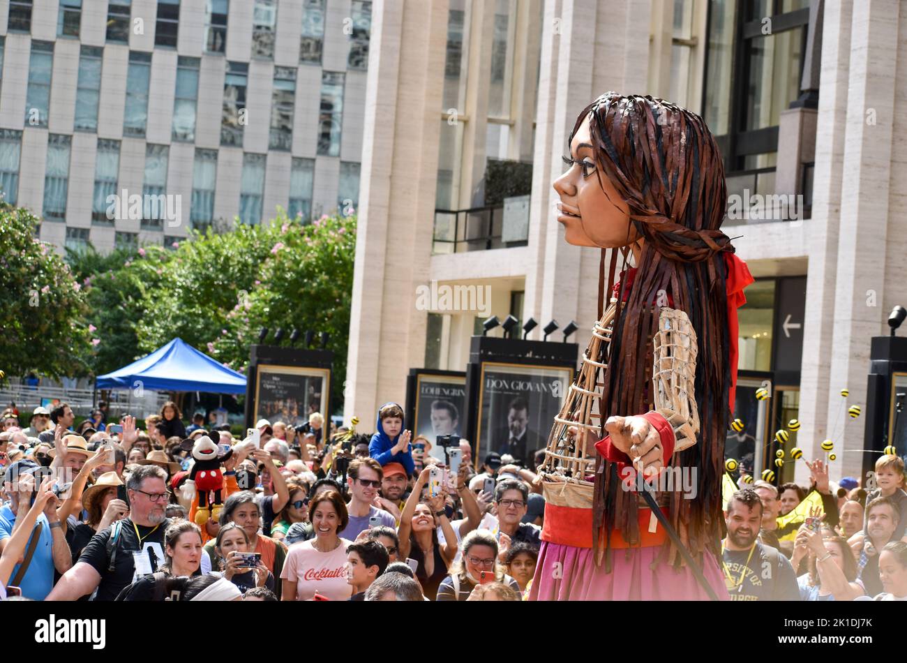 A giant puppet depicting a Syrian refugee girl called “Little Amal ...