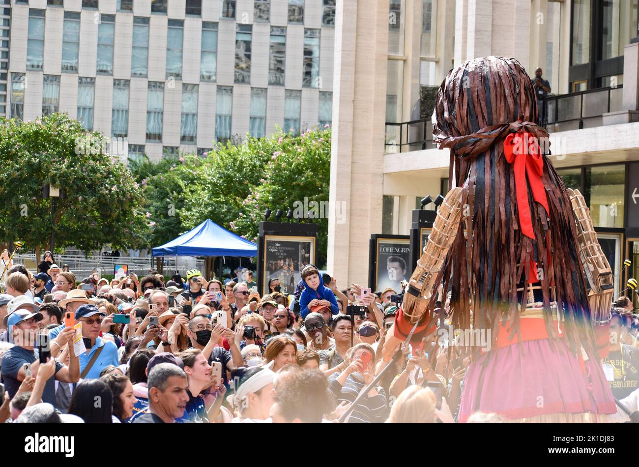 A giant puppet depicting a Syrian refugee girl called “Little Amal ...