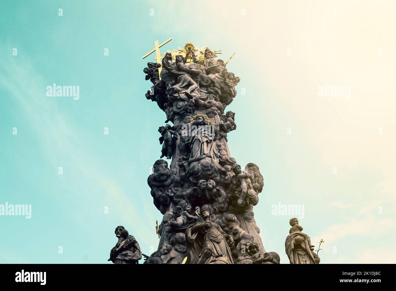 The holy trinity plaque column in historical town centre of Kremnica ...