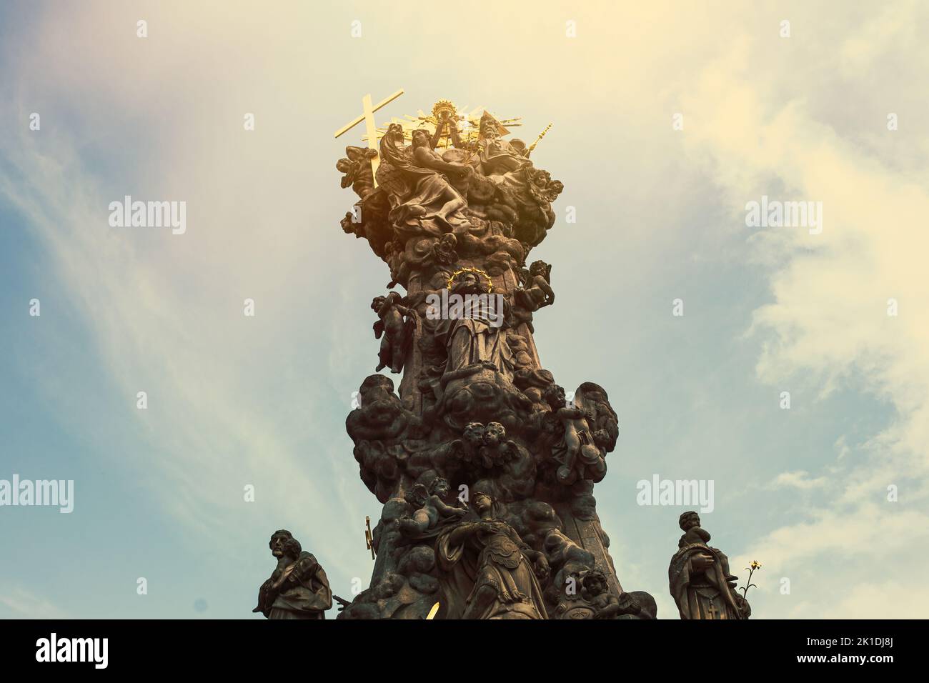 The holy trinity plaque column in historical town centre of Kremnica ...