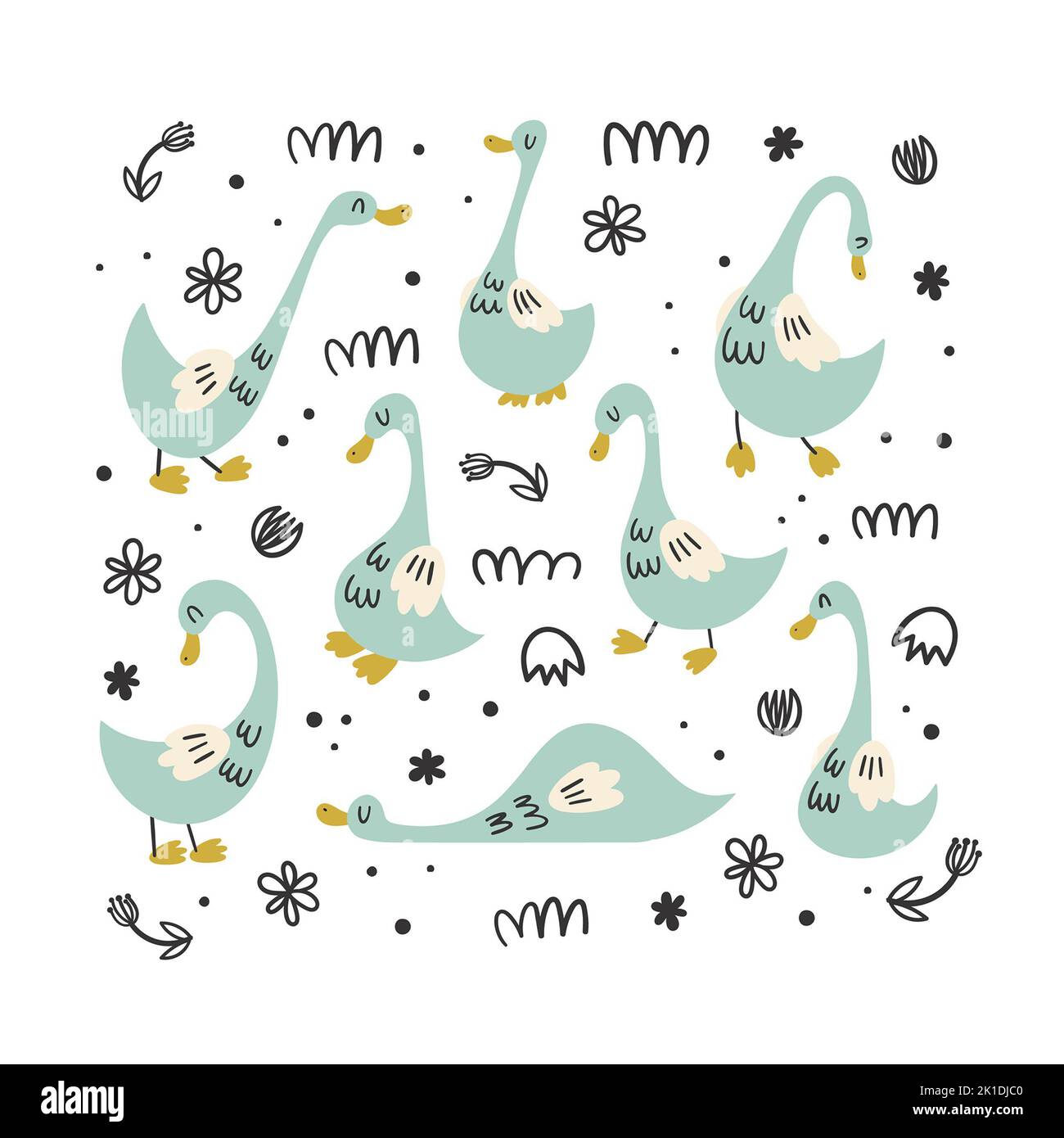 a lot of birds ducks with different poses and different emotions ...