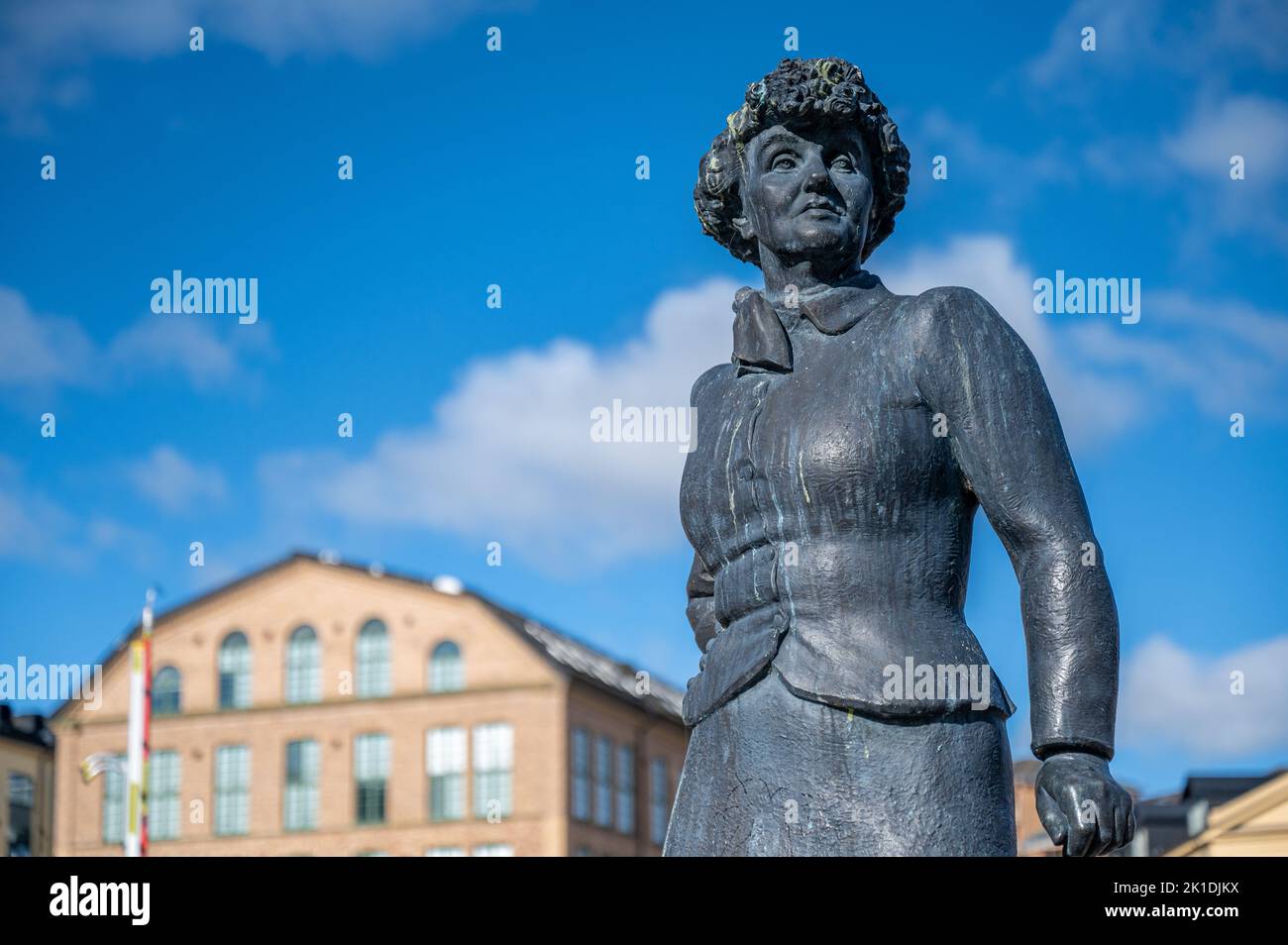 Statue of author Moa Martinson by Peter Linde in the old landscape. She ...