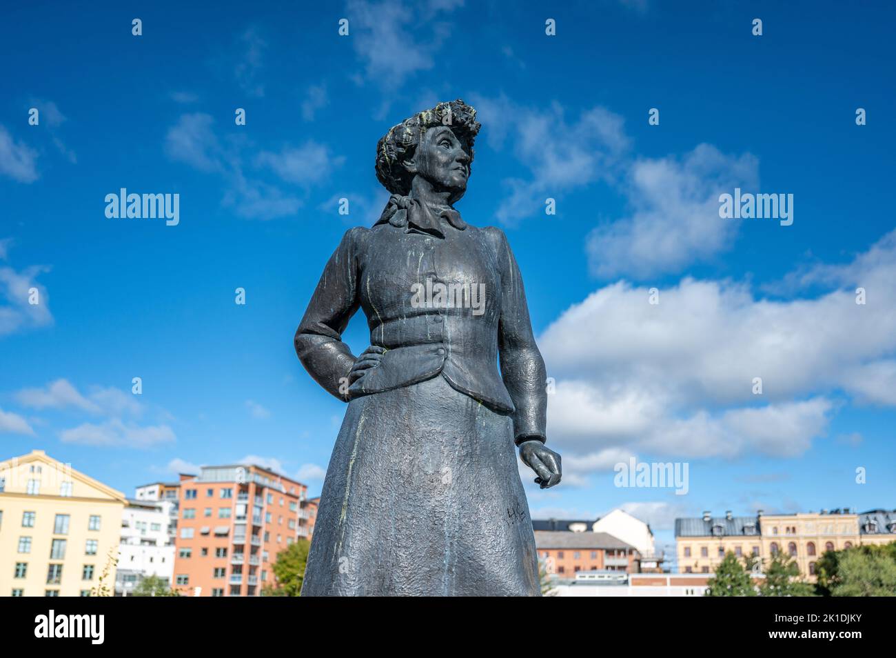 Statue of author Moa Martinson by Peter Linde in the old landscape. She ...