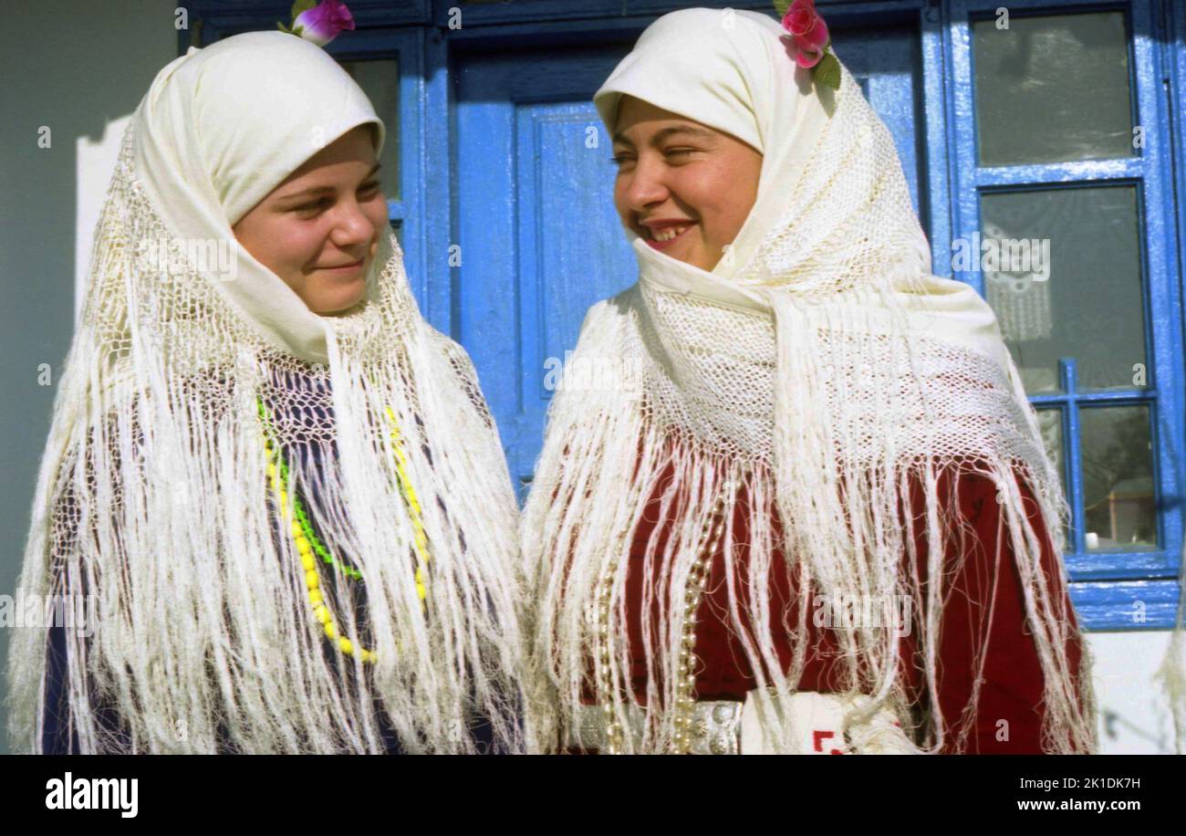 Izvoarele, Tulcea County, Romania, 2003. Girls belonging to the Greek ...
