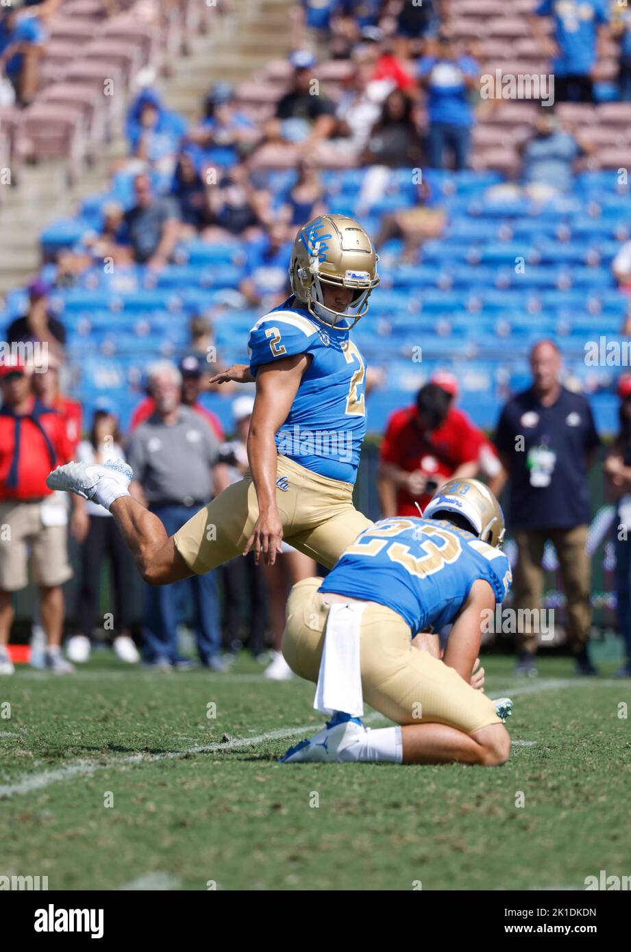 September 17, 2022 UCLA Bruins place kicker Nicholas Barr-Mira #2 kicks ...