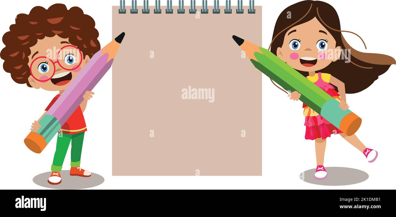 Your text here cute kids holding notepad and pen Stock Vector Image ...