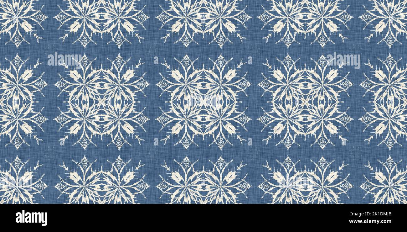 Farmhouse blue snow flake border background. Frosty damask french ...