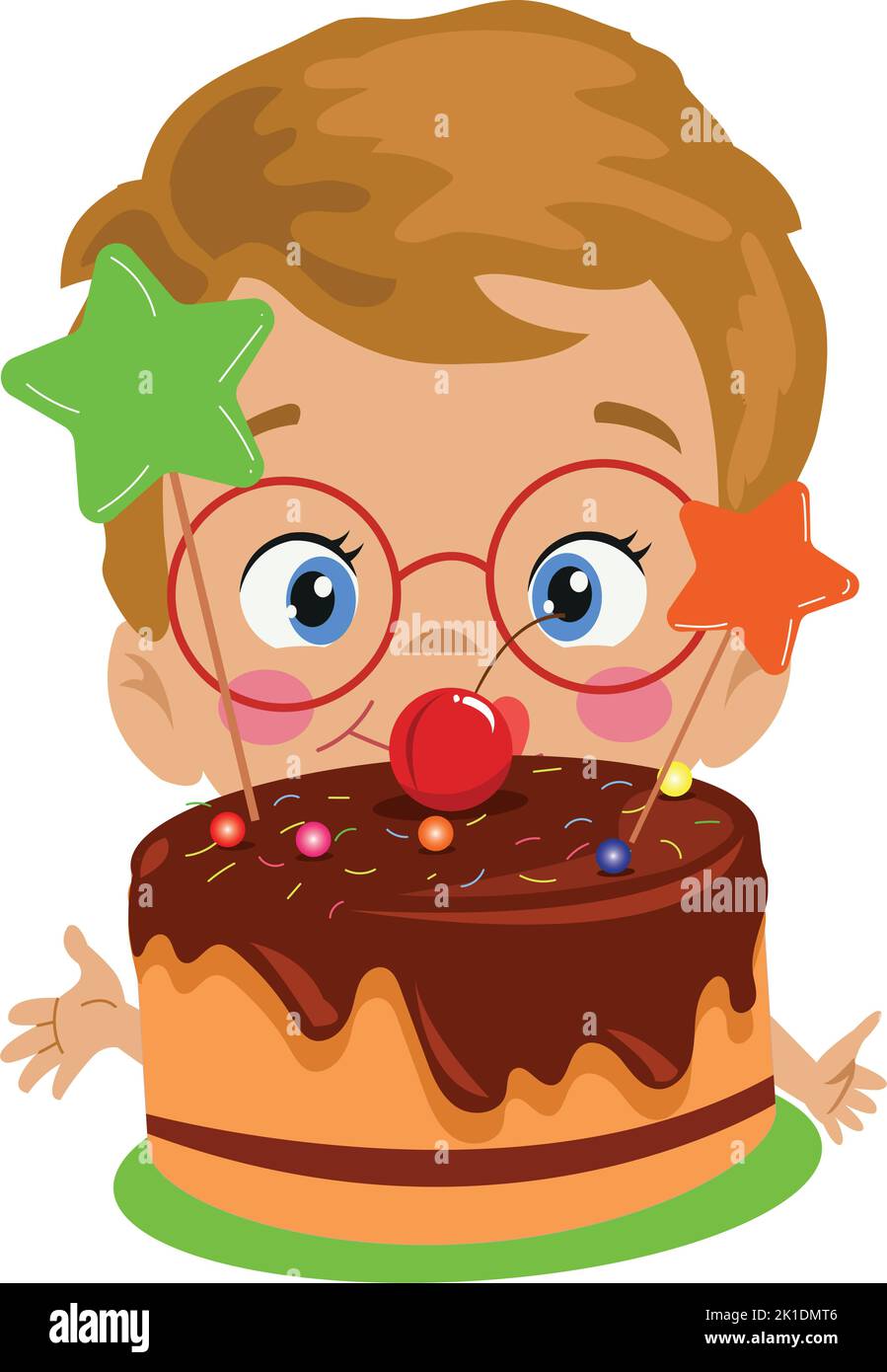 yummy cherry chocolate birthday cake and cute boy Stock Vector Image ...