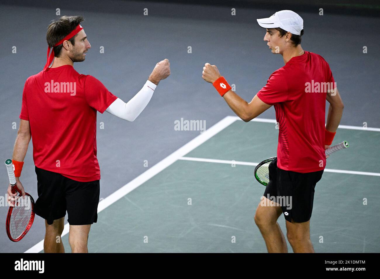 Belgian Sander Gille and Belgian Joran Vliegen react during a double ...