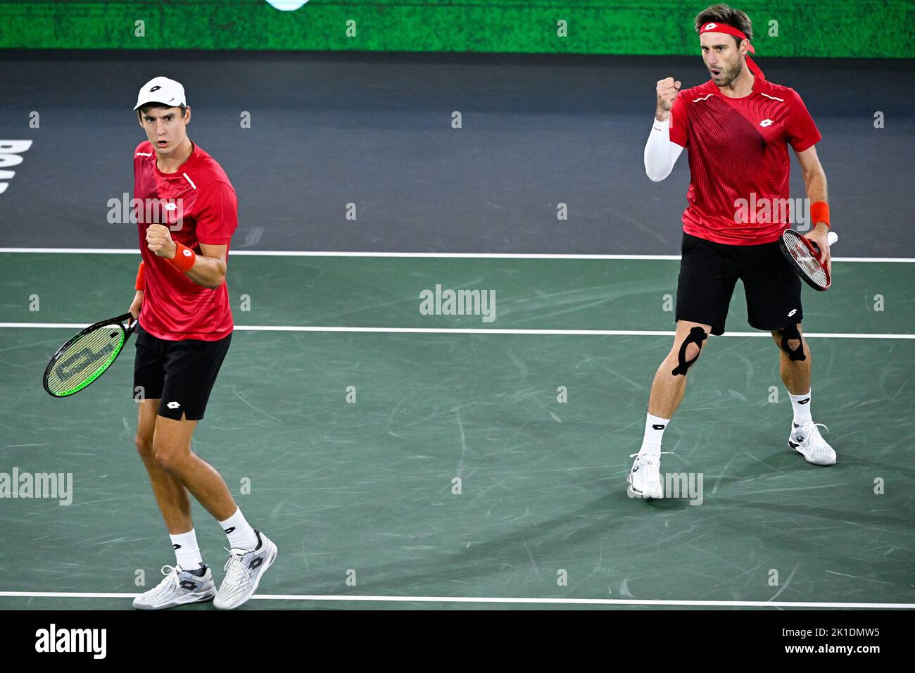 Belgian Joran Vliegen and Belgian Sander Gille react during a double ...