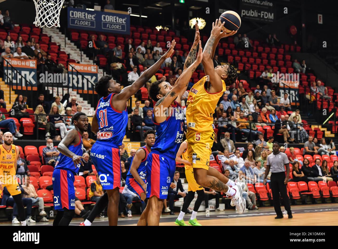 Oostende's Breein Tyree pictured in action during a basketball match ...