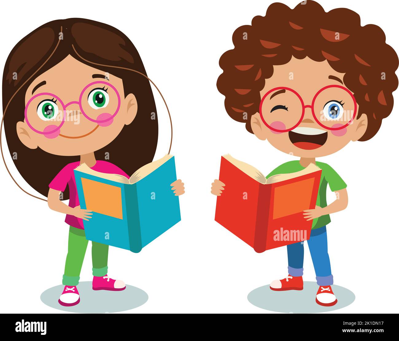 Two Kids Reading Clipart