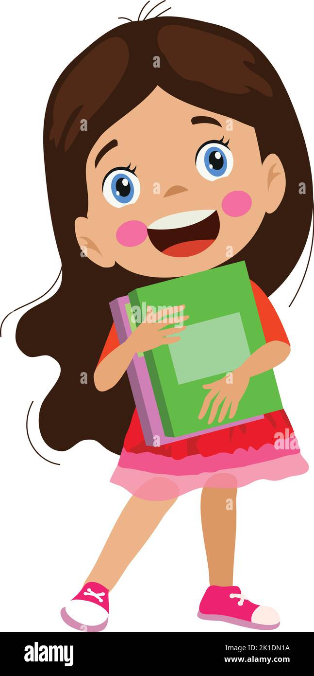 cute and happy girl holding a book Stock Vector Image & Art - Alamy