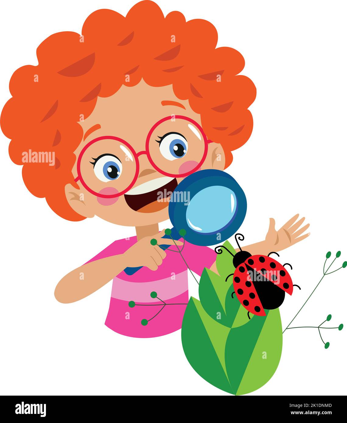 Boy with magnifying glass examines ladybug Stock Vector Image & Art - Alamy