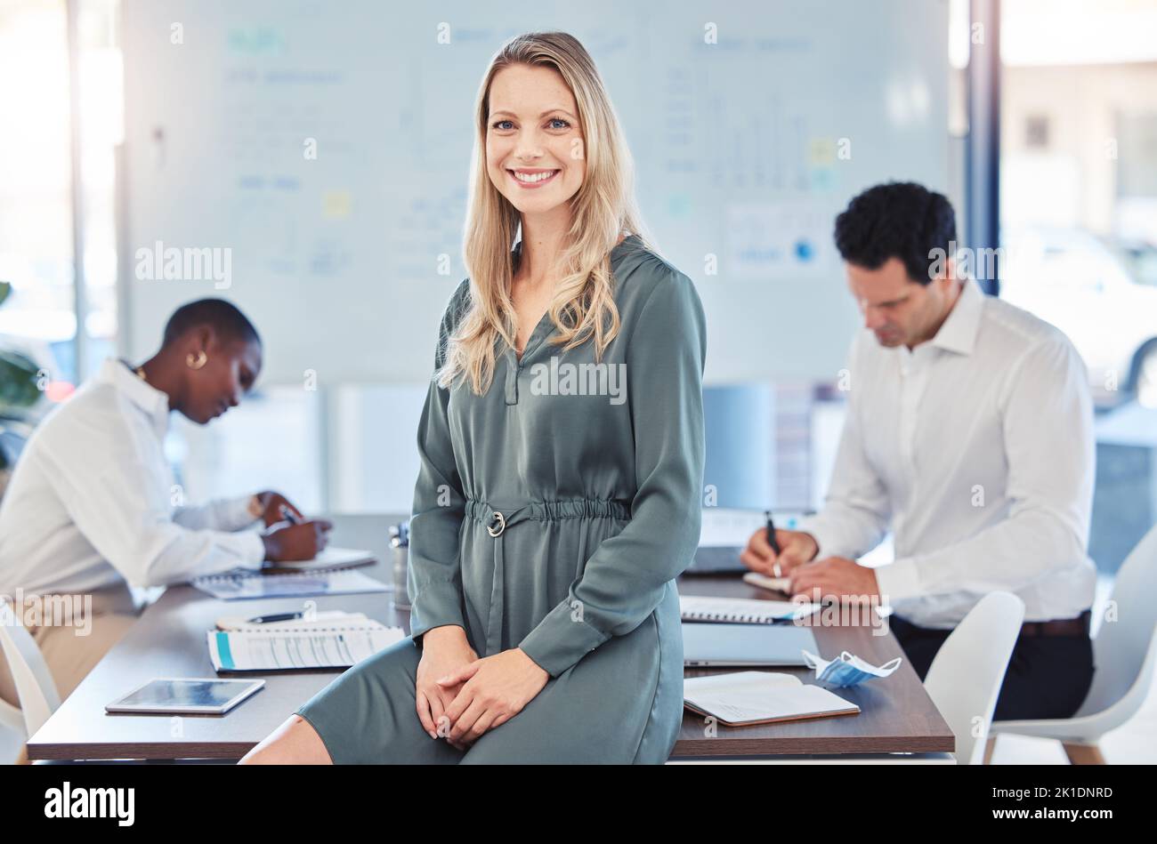 Business woman, manager and smile in corporate office meeting with ...